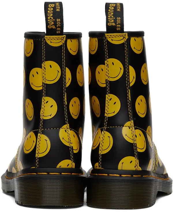 Dr. Martens Black & Yellow 1460 Smiley Boots In Black/Yellow  display picture 1