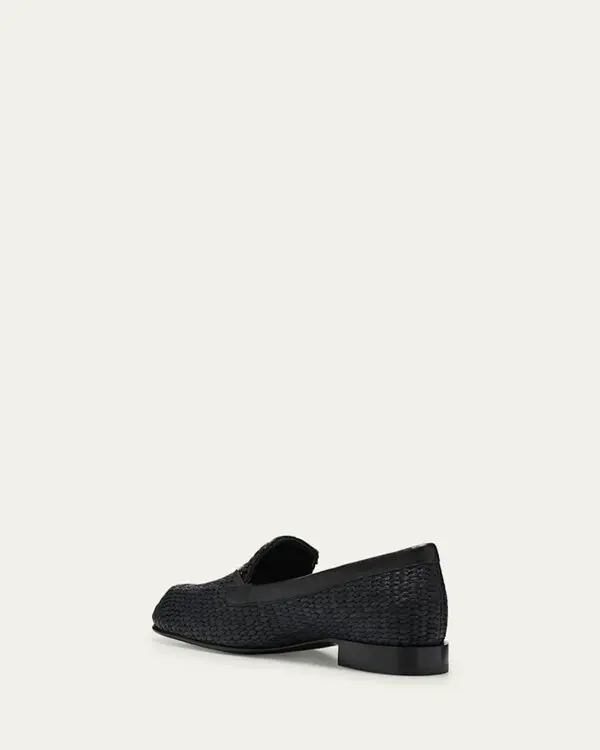 Victoria Beckham Raffia Loafers With Metal-strap - Black