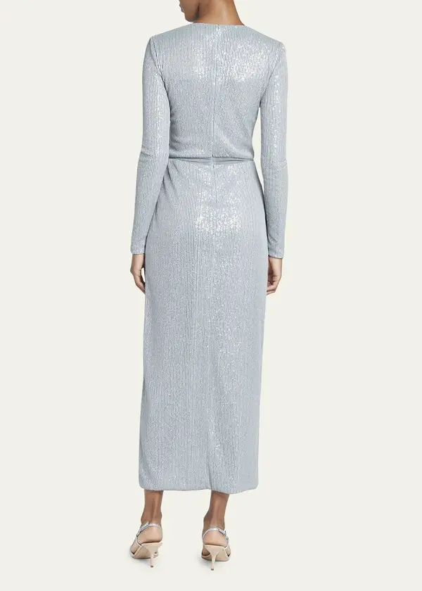 Giorgio Armani Plunging Sequined Knit Sheath Dress