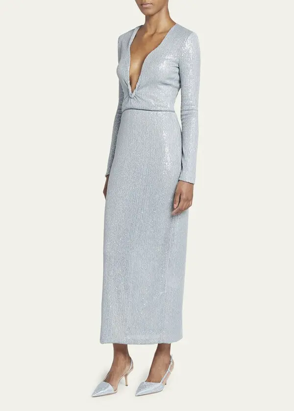 Giorgio Armani Plunging Sequined Knit Sheath Dress