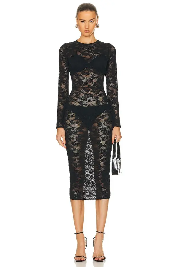FLEUR DU MAL Le Stretch Multifit Lace Long Sleeve Dress