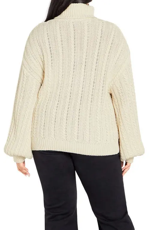 City Chic Avah Cable Stitch Turtleneck Sweater - Creme