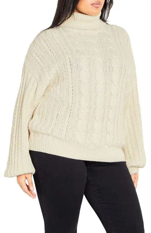 City Chic Avah Cable Stitch Turtleneck Sweater - Creme