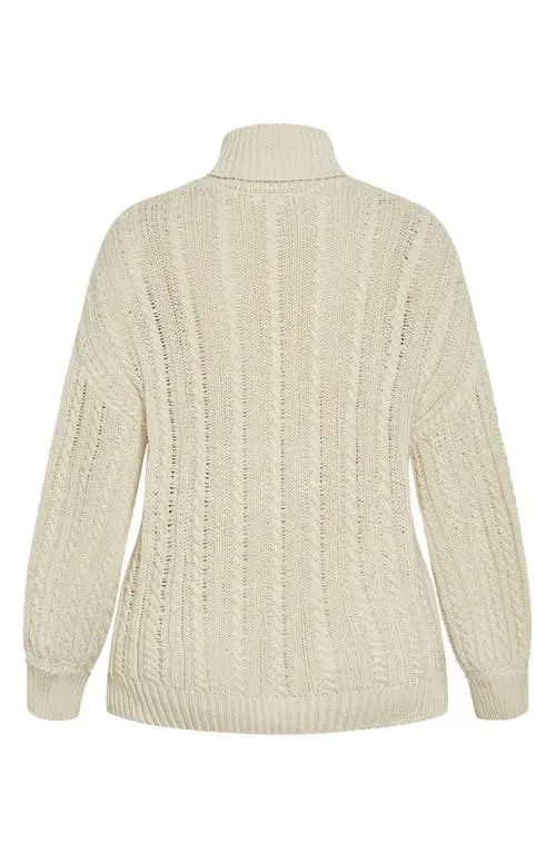 City Chic Avah Cable Stitch Turtleneck Sweater - Creme
