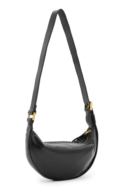 ALLSAINTS Half Moon Studded Leather Crossbody Bag