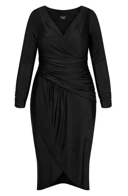 City Chic Ruched Long Sleeve Midi Dress In Black - 20% Off | Editorialist