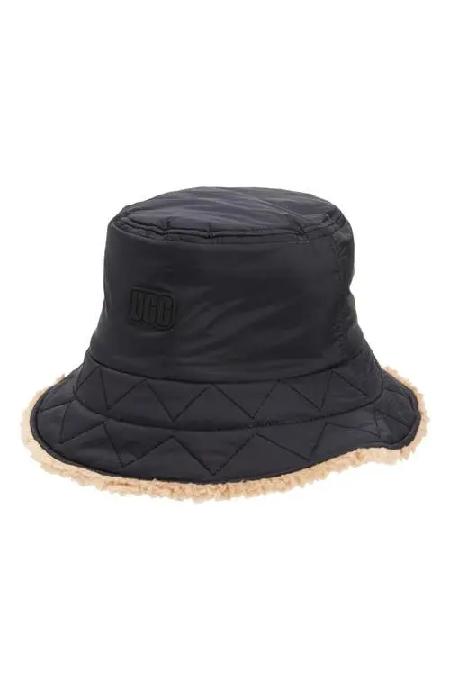 UGG Recycled Nylon & Faux Shearling Reversible Bucket Hat - Black Multi