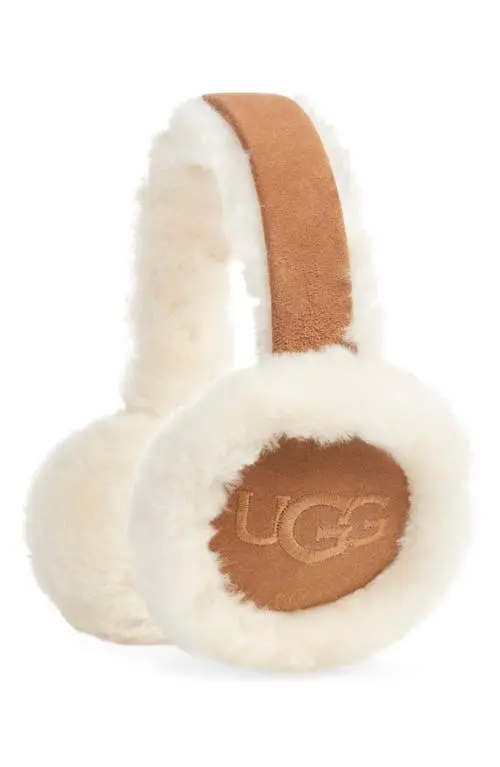 UGG Logo Embroidered Shearling Earmuffs - Chestnut