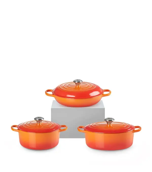 LE CREUSET Set Of 3 Cast Iron Casserole Dishes - Orange