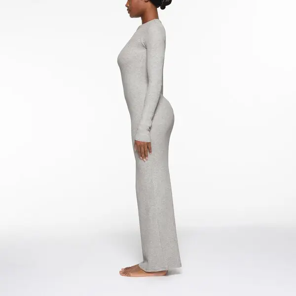 Skims Waffle Crew Neck Long Dress - Light Heather Grey | Editorialist