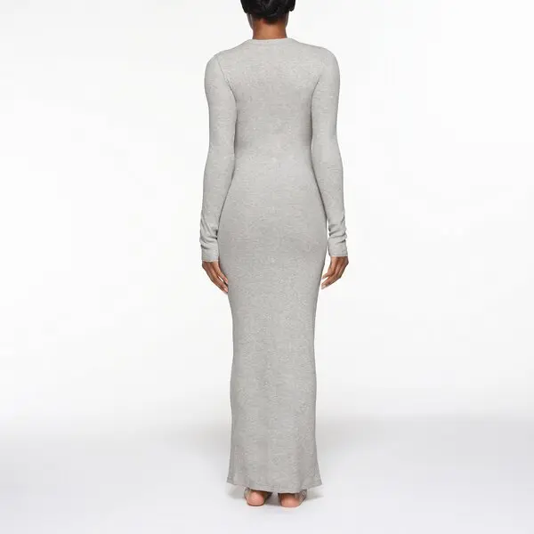 Skims Waffle Crew Neck Long Dress - Light Heather Grey | Editorialist