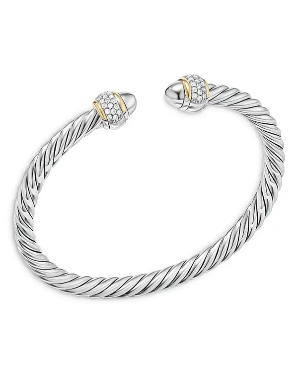 David Yurman Cable Bracelet With Diamonds And 18k Yellow Gold - Silver
