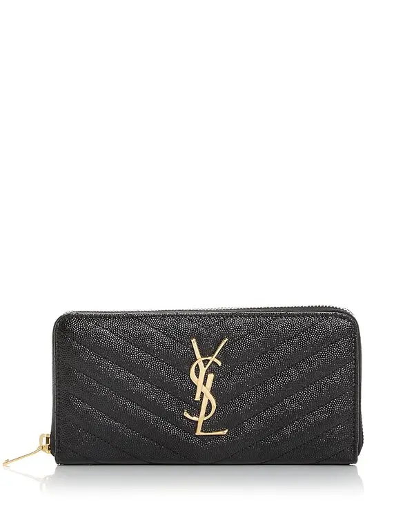 Saint Laurent Monogram Continental Zip Wallet - Black Leather/gold