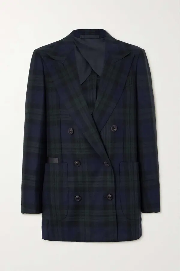 Purdey Double-breasted Checked Wool Blazer - Dark Green