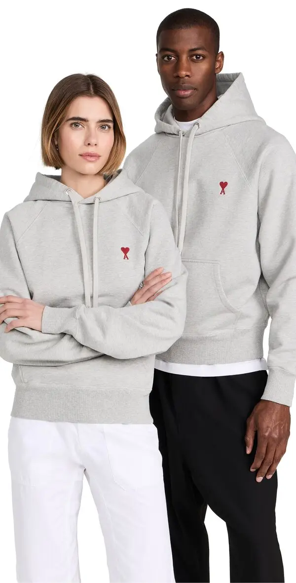 AMI Paris De Coeur Hoodie - Heather Ash Grey