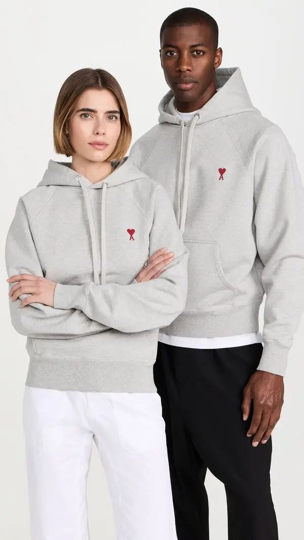 AMI Paris De Coeur Hoodie - Heather Ash Grey