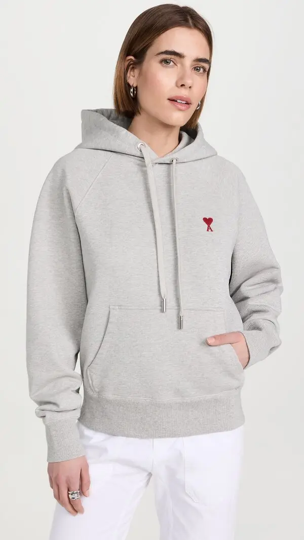 AMI Paris De Coeur Hoodie - Heather Ash Grey