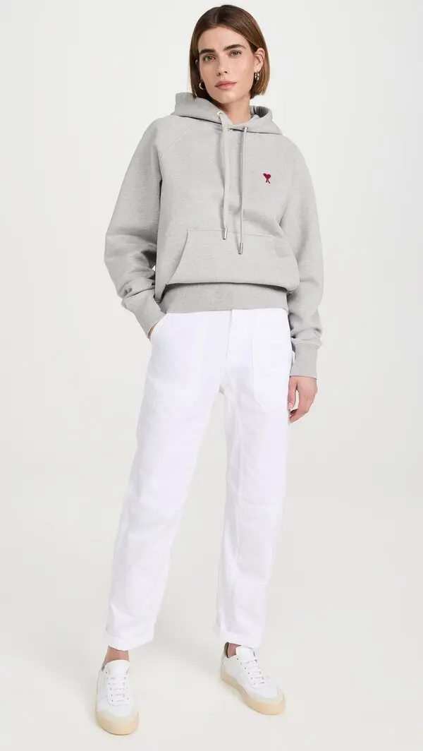 AMI Paris De Coeur Hoodie - Heather Ash Grey