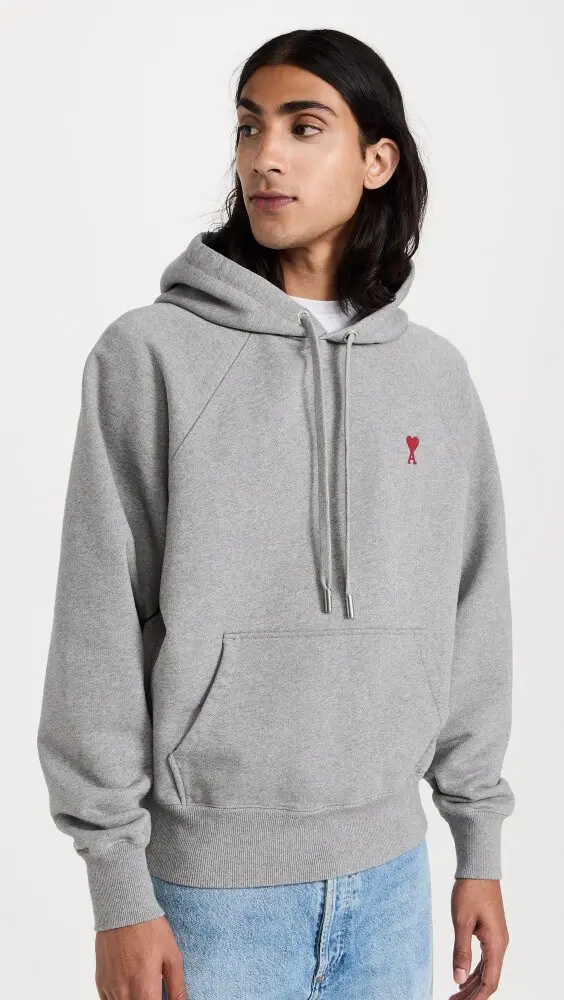 AMI Paris De Coeur Hoodie - Heather Ash Grey