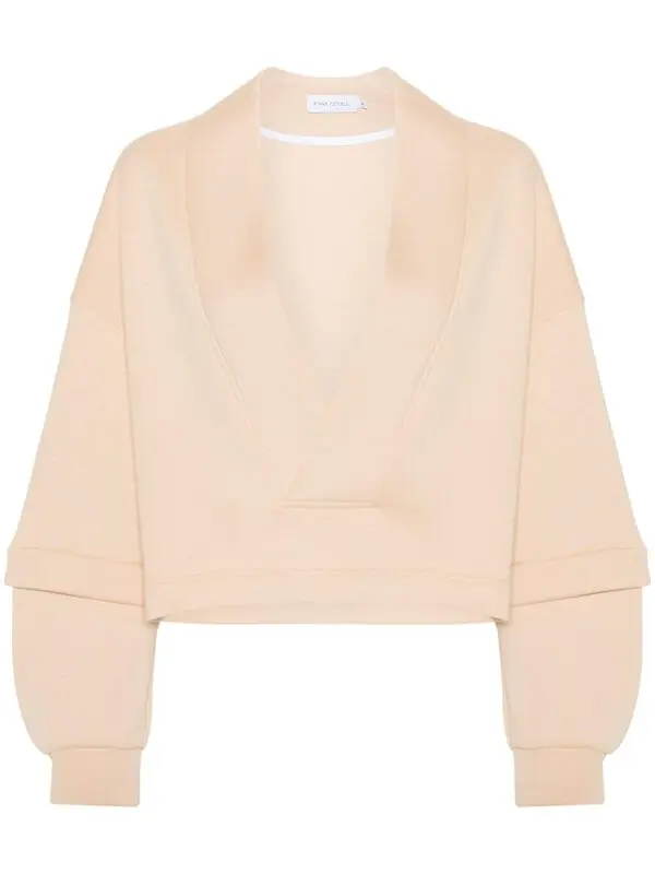 IOANA CIOLACU V-neck Cotton-blend Sweatshirt - Neutrals