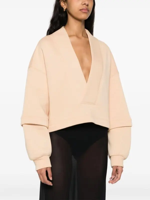IOANA CIOLACU V-neck Cotton-blend Sweatshirt - Neutrals