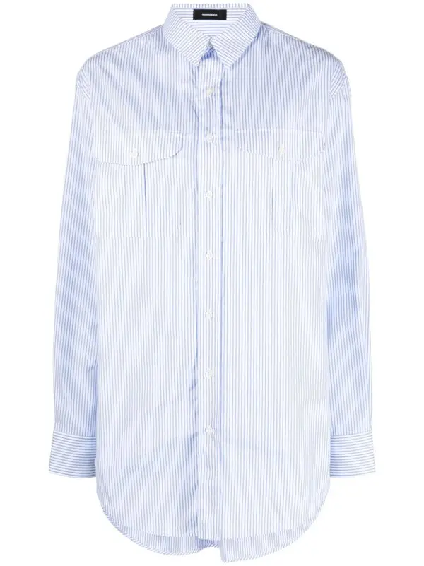 Wardrobe.NYC Striped Cotton Shirtdress - Blue