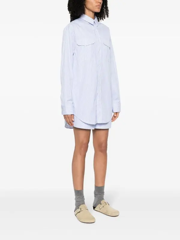 Wardrobe.NYC Striped Cotton Shirtdress - Blue