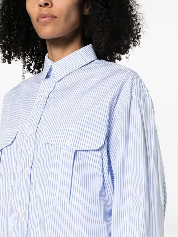 Wardrobe.NYC Striped Cotton Shirtdress - Blue