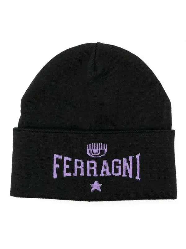 CHIARA FERRAGNI Intarsia-knit Logo Beanie - Black