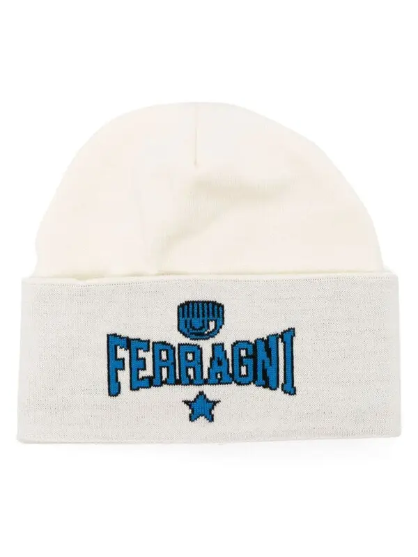 CHIARA FERRAGNI Intarsia-knit Logo Beanie - White