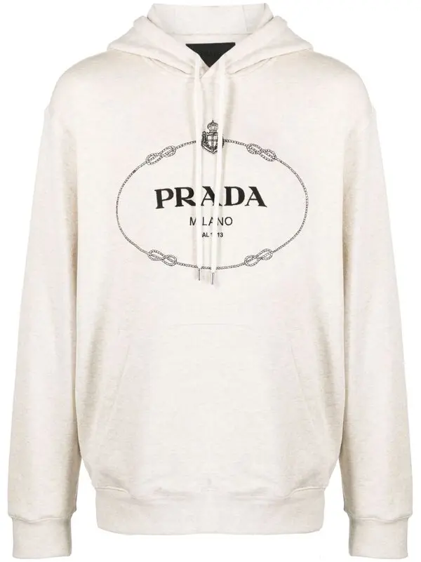 Prada Logo-Print Cotton Hoodie - Neutrals | Editorialist