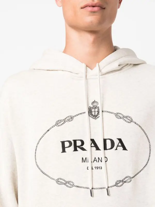 Prada Logo-Print Cotton Hoodie - Neutrals | Editorialist display picture 1