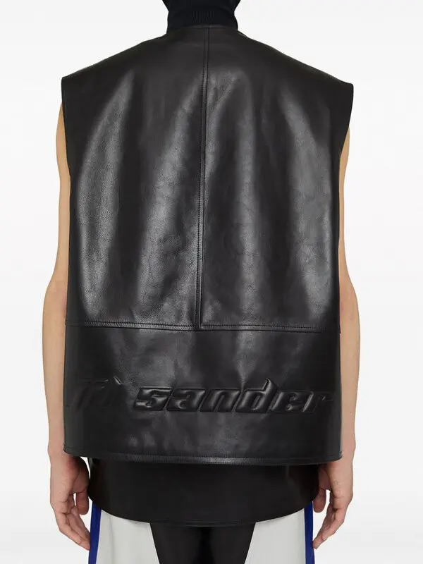 JIL SANDER Logo-embossed Zip-up Leather Gilet