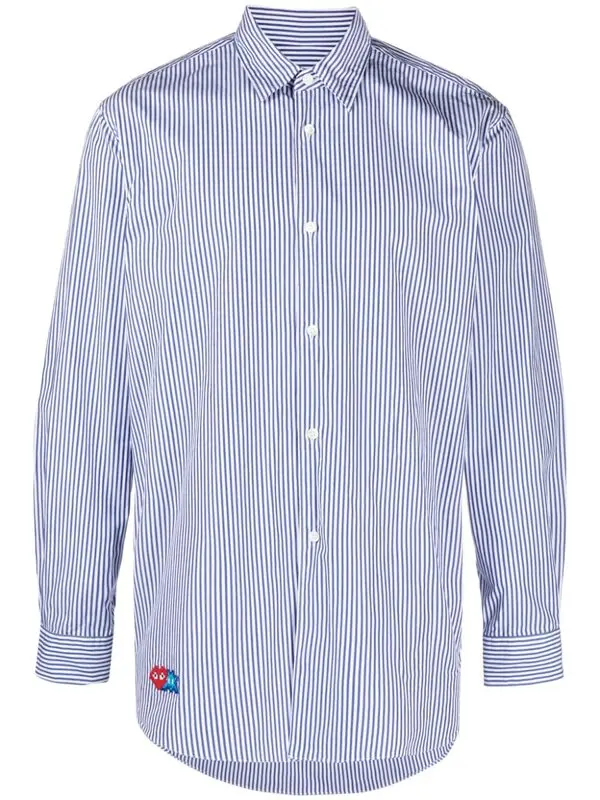 Play Comme Des Garcon X Invader Pixel-patch Striped Cotton Shirt