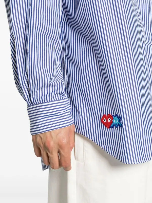 Play Comme Des Garcon X Invader Pixel-patch Striped Cotton Shirt