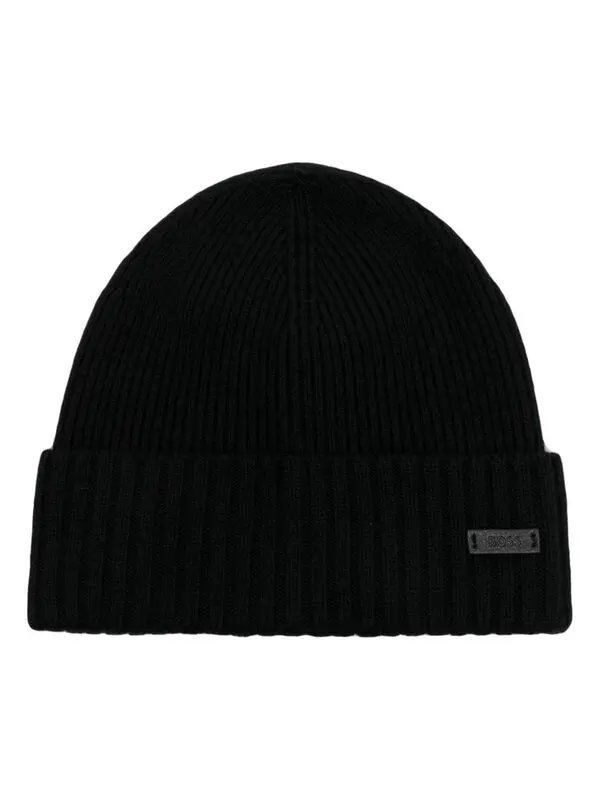 BOSS Logo-patch Virgin Wool Beanie - Black