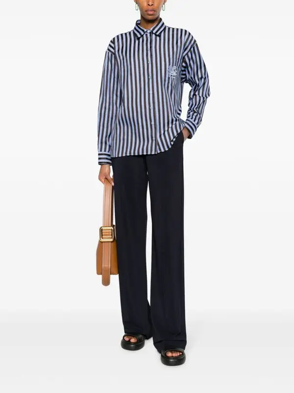 Etro Pegaso-embroidered Striped Shirt - Blue