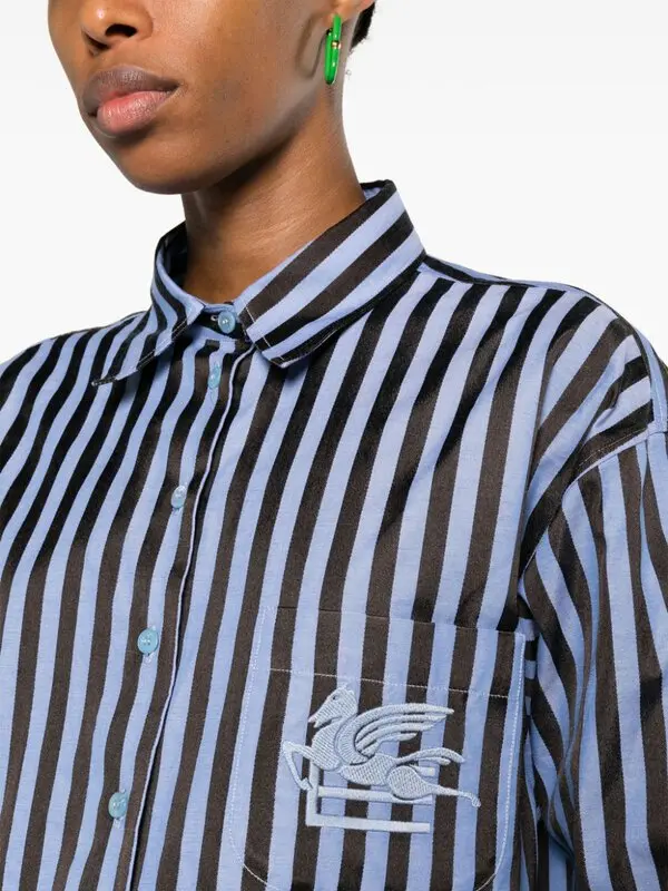 Etro Pegaso-embroidered Striped Shirt - Blue