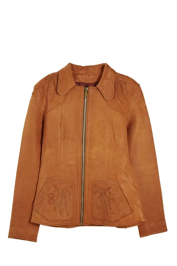 Vintage East-west Bayou Leather Jacket - Orange
