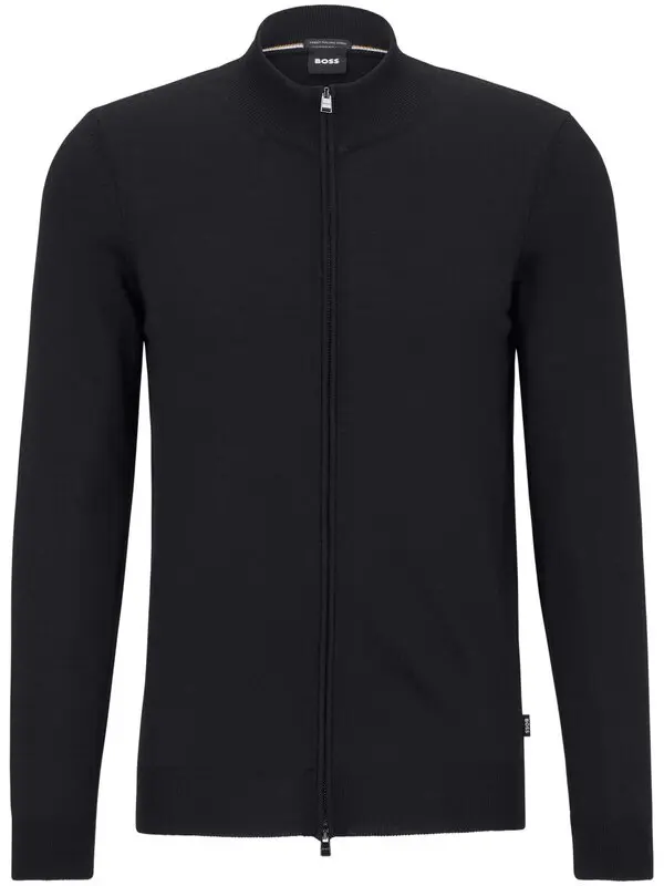 BOSS Zip-up Virgin-wool Cardigan - Black