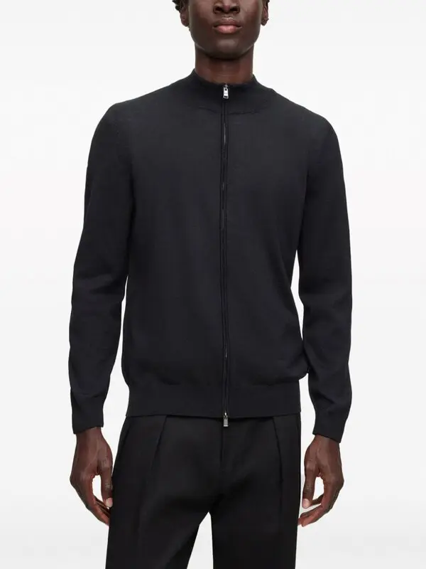 BOSS Zip-up Virgin-wool Cardigan - Black