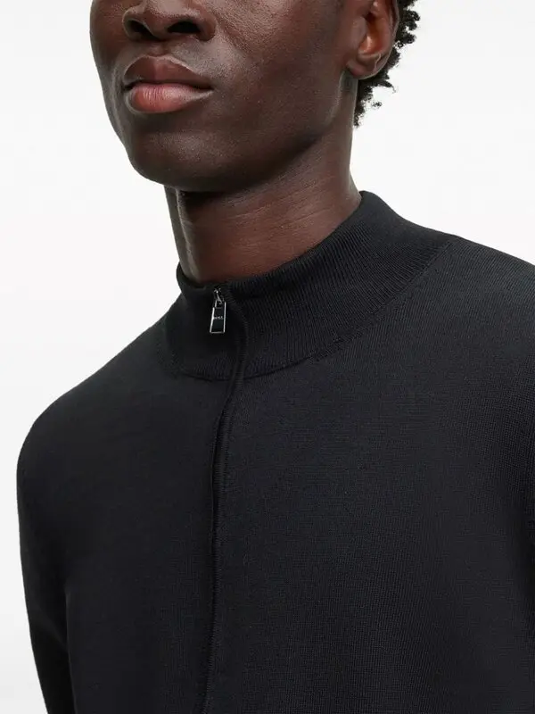 BOSS Zip-up Virgin-wool Cardigan - Black