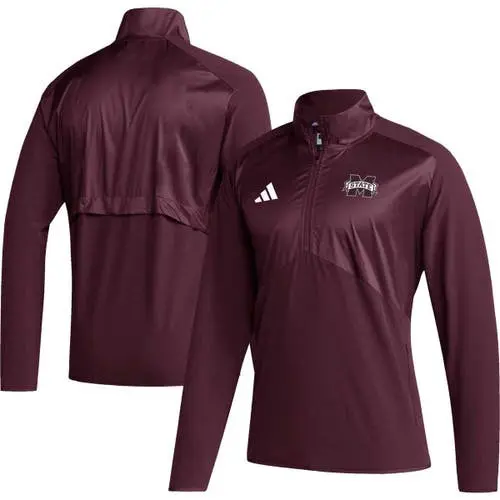 Adidas Mississippi State Bulldogs Sideline Aeroready Raglan Sleeve Quarter-zip Jacket - Maroon