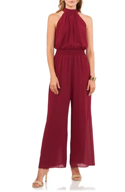 Vince Camuto Tie Neck Chiffon Overlay Jumpsuit - Crisp Merlot