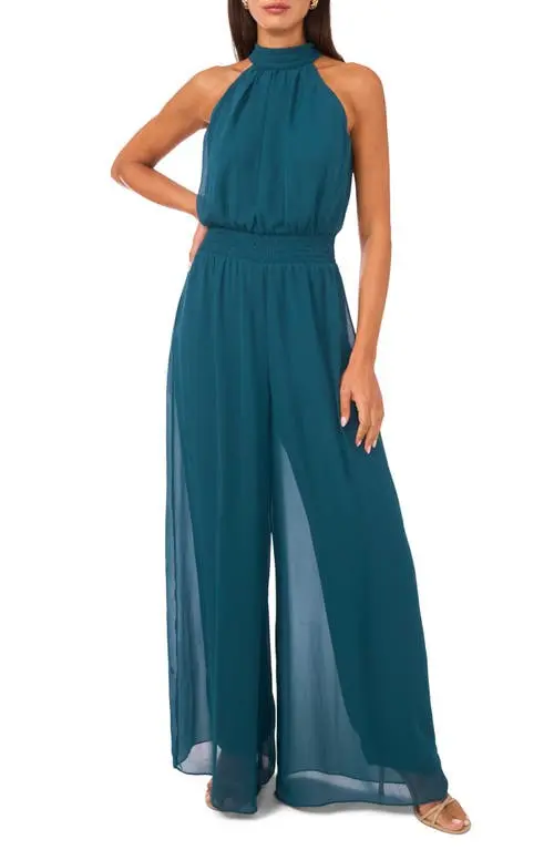 Vince Camuto Tie Neck Chiffon Overlay Jumpsuit - Deep Teal