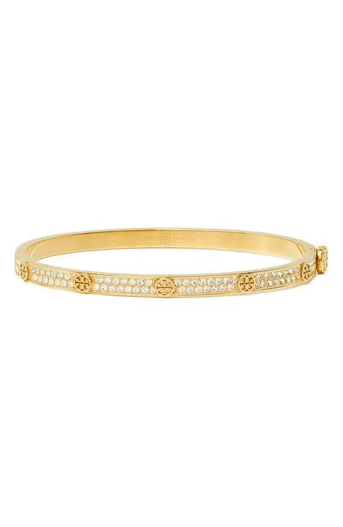 Tory Burch Thin Icon Pavé Hinge Bracelet - Tory Gold / Crystal
