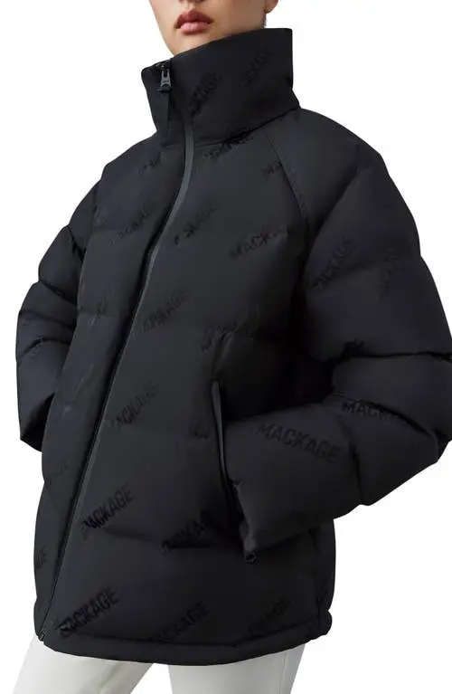 Mackage Edana Logo Jacquard Down Puffer Coat With Removable Hood