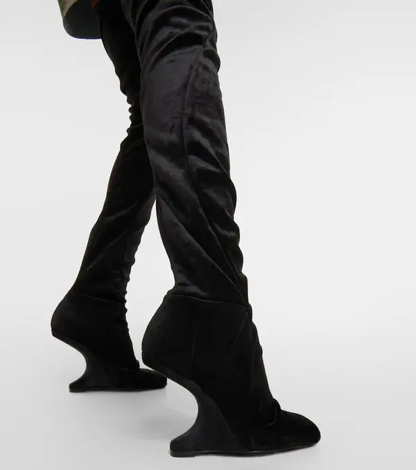 Rick Owens Cantilever Velvet Over-the-knee Boots