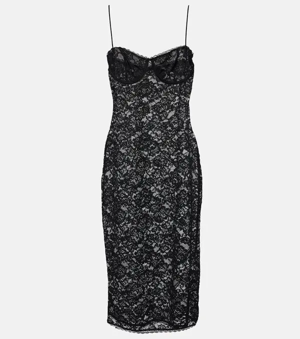 Oseree O-lover Floral Lace Midi Dress - Black