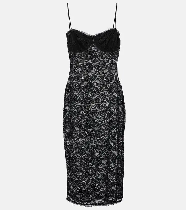 Oseree O-lover Floral Lace Midi Dress - Black